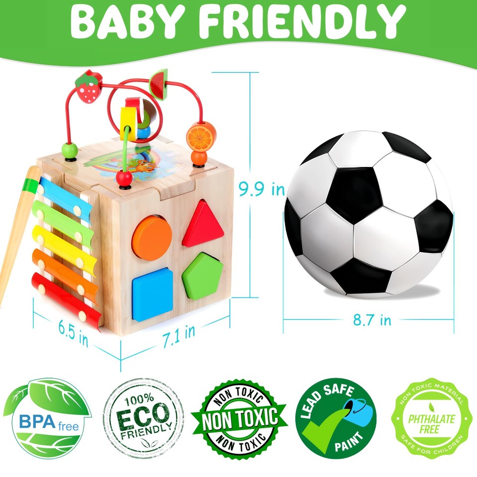 8-in-1 Wooden Baby Activity Cube - Xylophone, Shape Sorter, Abacus| 1st ...
