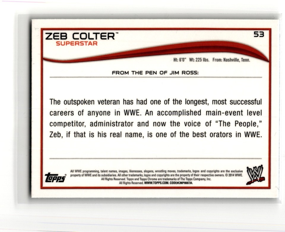 2014 Topps WWE Chrome Zeb Colter #53 | eBay
