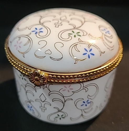 Porcelain Mini Trinket Box Hinged - Blue & Gold Filigree Design ...