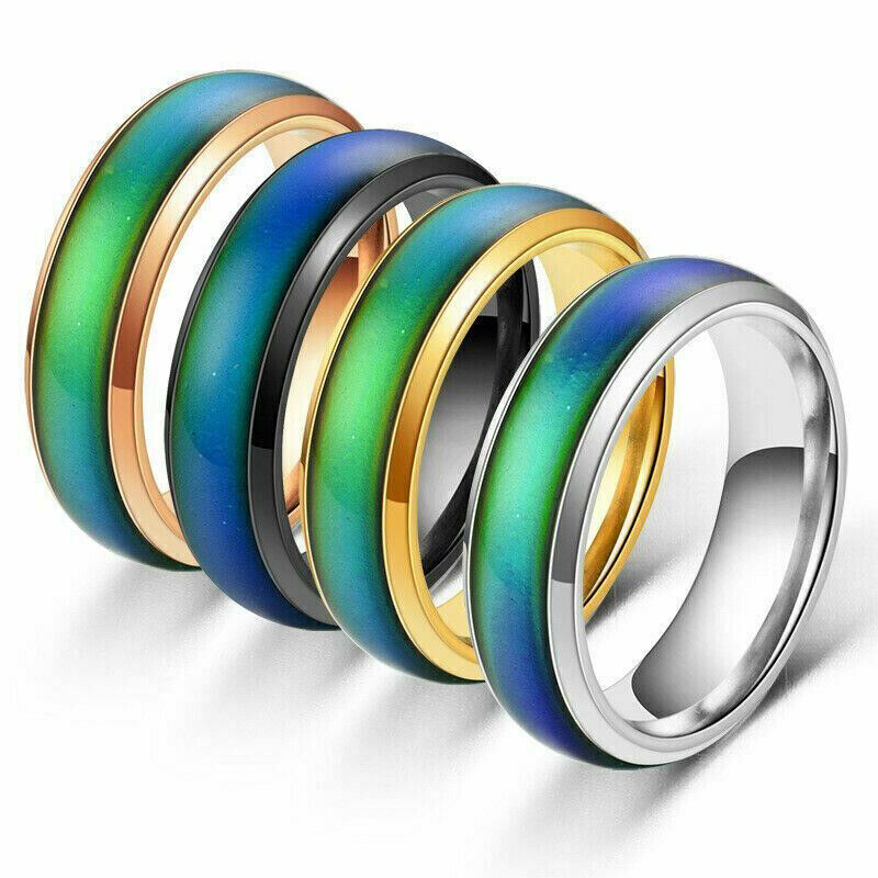 Stainless Steel Plated Color Changing Mood Ring Temperature Rings Women ...