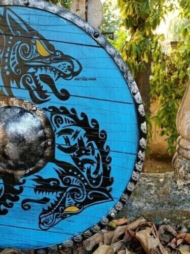 Medieval Knight Round Viking Wooden Shield Replica Dragon Look New From ...
