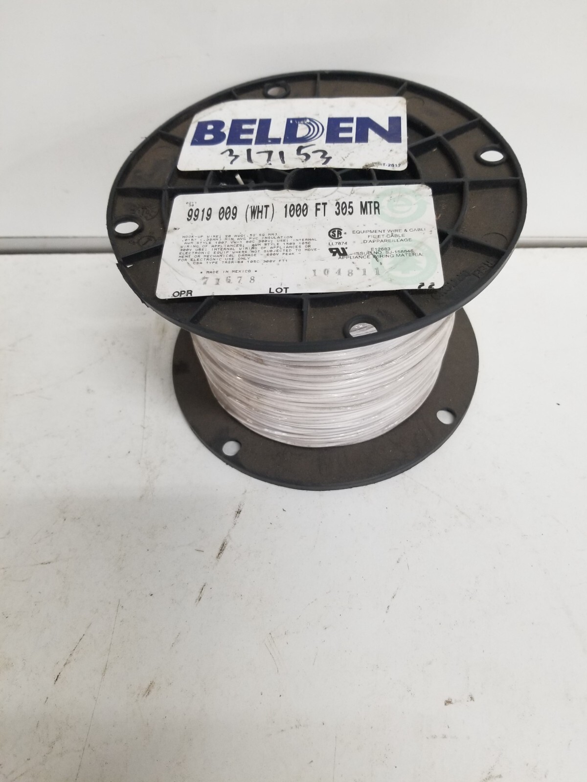 Belden Wire & Cable 9919-009 1,000 ft Hook-up Wire MTR 20 AWG White ...