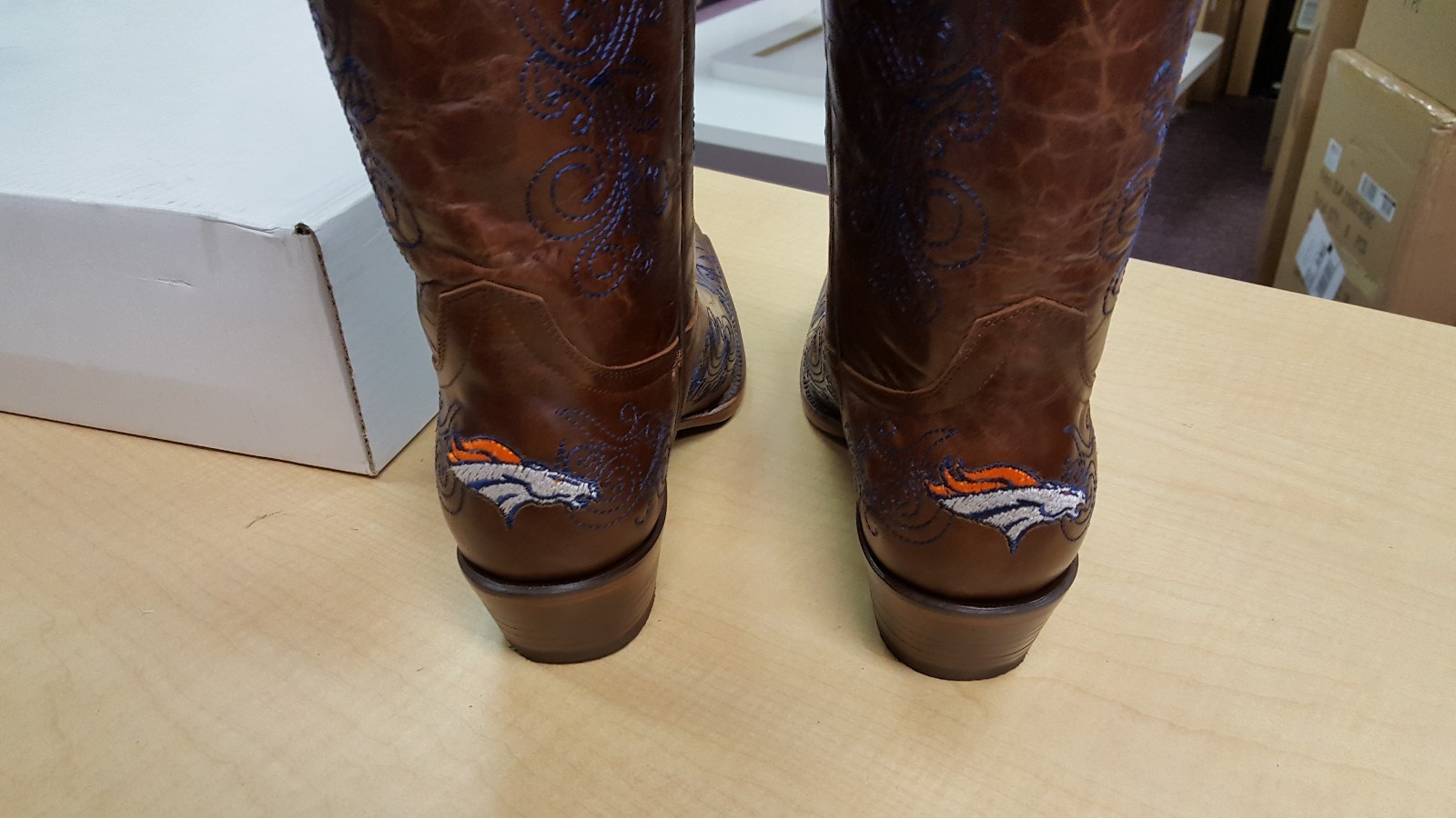 Denver Broncos Ladies Brown Leather Boots size 5.5 10 11 Stiched Cowboy ...