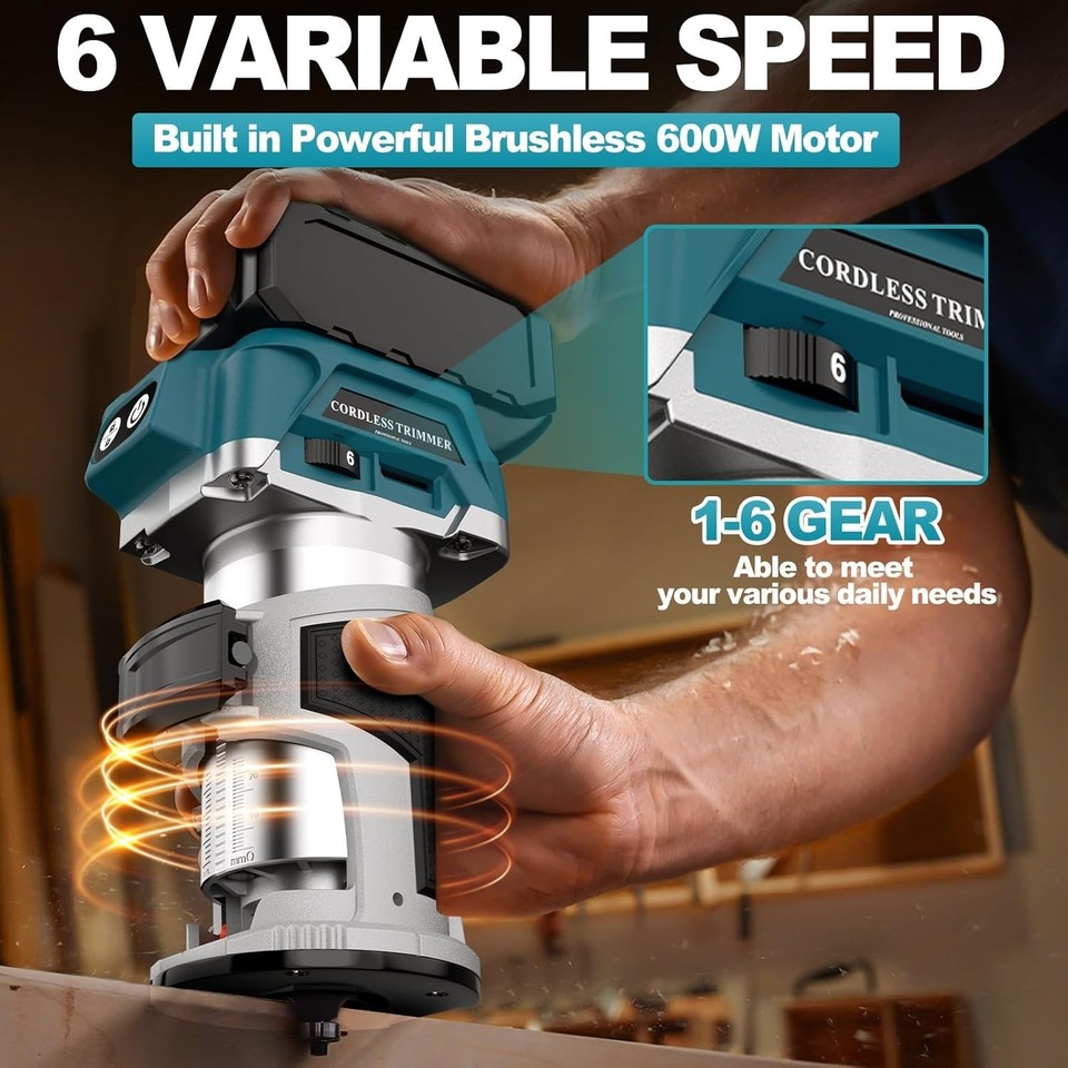 Cordless Compact Router for Makita 18V Battery (Bare Tool), 6 Variable ...