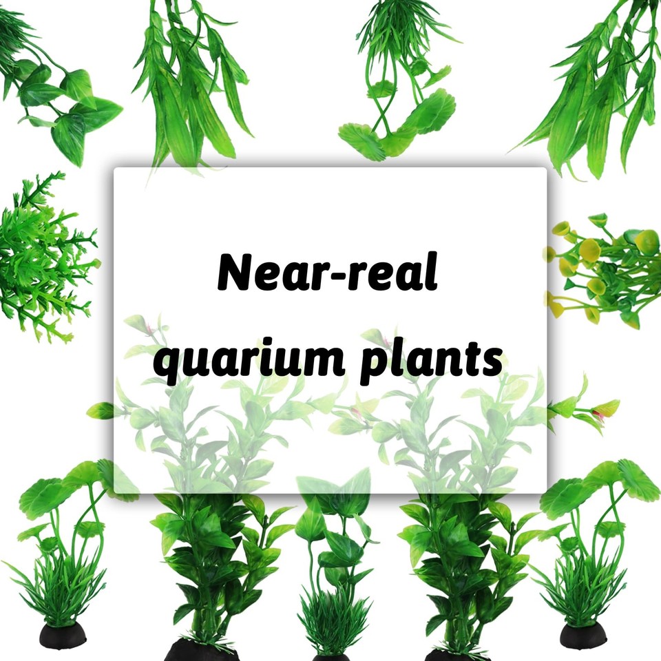 Green Aquarium Decor - 10 Piece - Plants Plastic Fish Tank Accessories ...