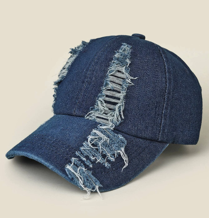 Distressed Denim Baseball Cap Ripped Hat For Women, Men Solid, Blue ...