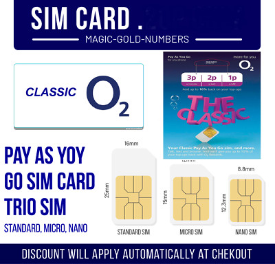O2 Sim Card Pay As You Go TARIFF PAYG Standard Micro Nano FOR PHONES ...