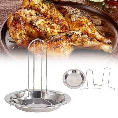 Roast Chicken Holder Steel Upright Roaster Rack BBQ Stand Grilled Pan ...