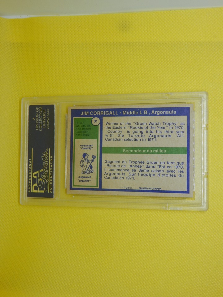 1972 O-PEE-CHEE PSA GRADED 8 CFL CARD #31 JIM CORRIGALL | eBay