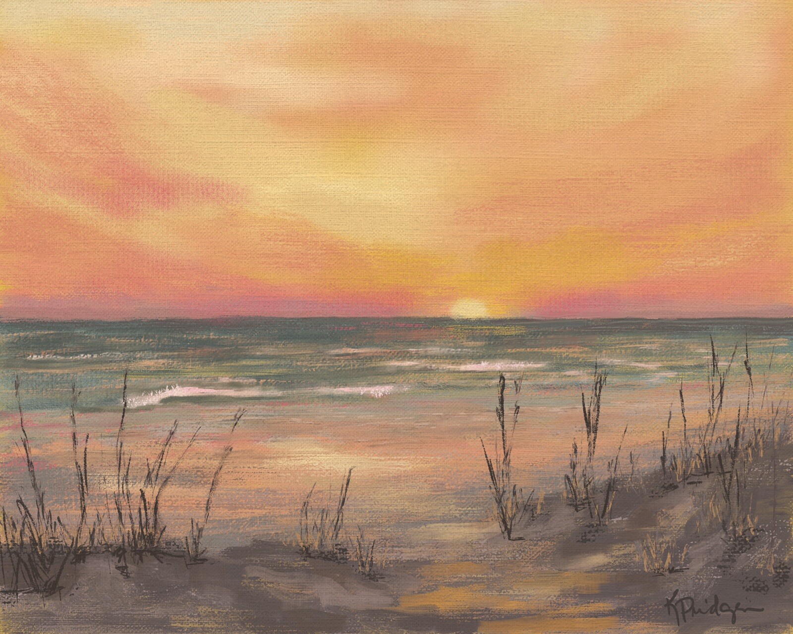 ACEO ATC Signed Print “Sunset” Beach Ocean Sea Art Card Artist Trading ...