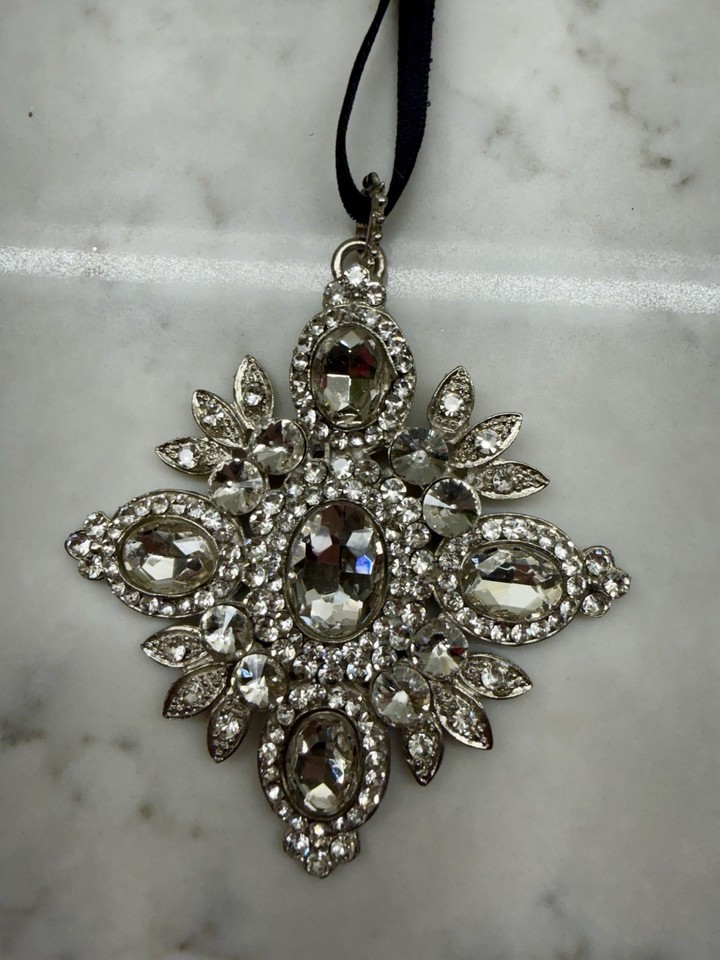 Set Of 3 Silver Rhinestone Jeweled Medallion Pendant Christmas ...