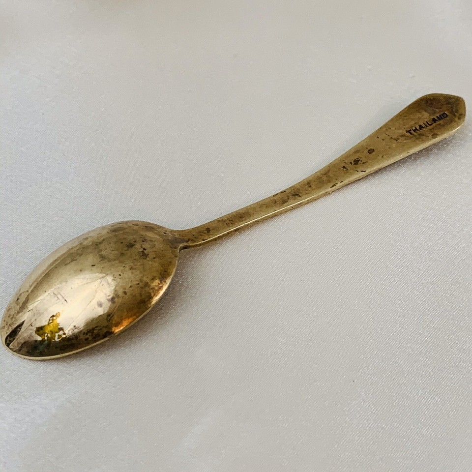 Vintage Siam Thailand Souvenir Spoon Gold Plated Etched Buddha Enamel 4 ...