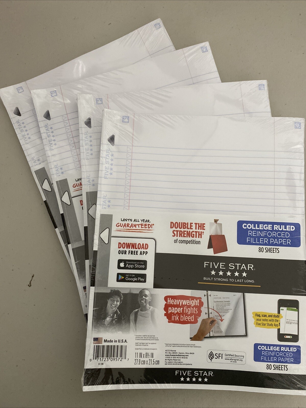 4 X-Five Star Reinforced College Ruled Filler Paper 8.5" x 11" 3-Hole ...