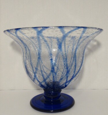 Glass Pedestal-Style Blue Vase Centerpiece, Bubble Design In Checkers ...