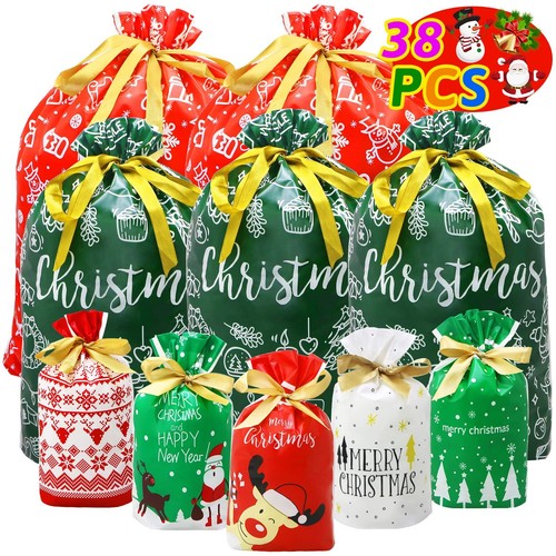 38 Pcs Christmas Drawstring Gift Bags Assorted Sizes Christmas Bags ...