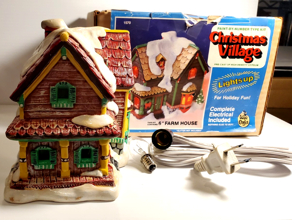 Wee Crafts Accents Unlimited Christmas Village Farm House Box & Light ...