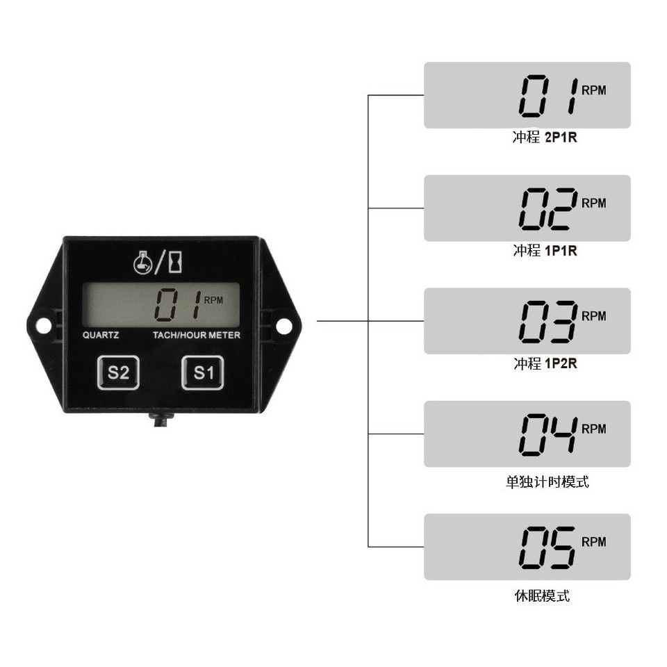 Digital Engine RPM Tach Hour Meter Tachometer Gauge For Moto Marine ...