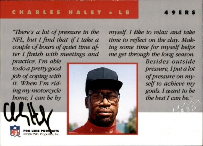 Charles Haley Signed 1991 Pro Line Portraits Card Autographed w/Stamp ...