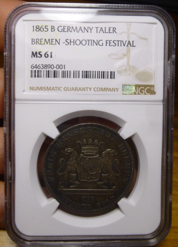 1865 B GERMAN STATES BREMEN Shooting Festival Silver Taler NGC MS61 | eBay