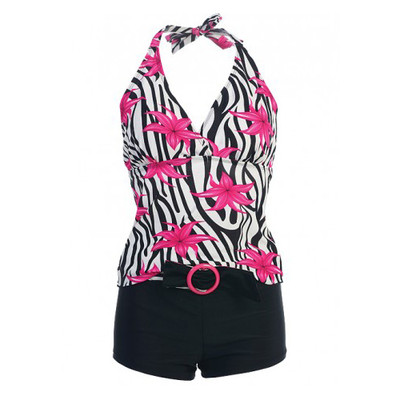 New! 2 pc Tankini Swimsuit Pink Zebra Summer Style Floral Flower White ...