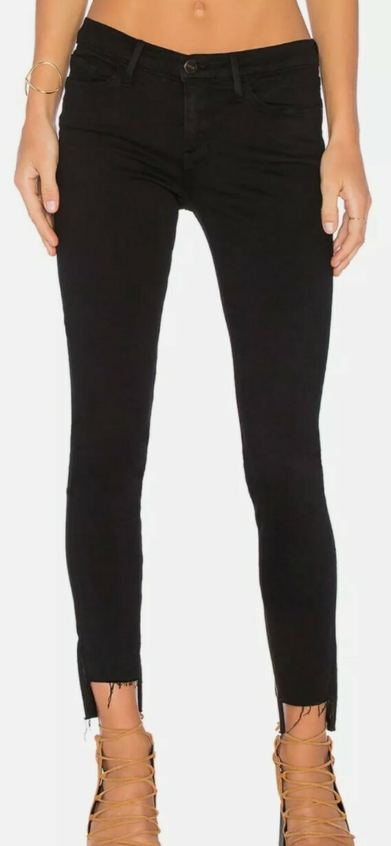 FRAME DENIM Le Skinny de Jeanne Raw Stagger Denim Jeans Film Noir Sz 27 ...