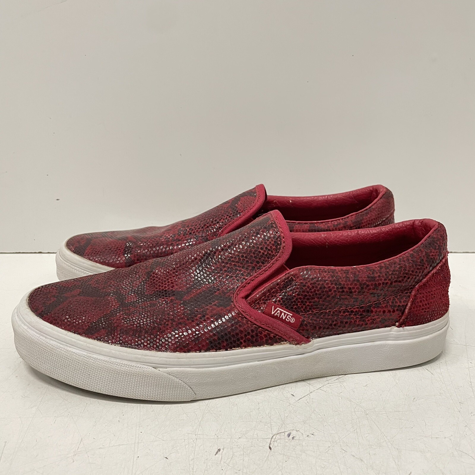 Vans Classic Slip On Shoes Red Snake Pattern Sneakers… - Gem