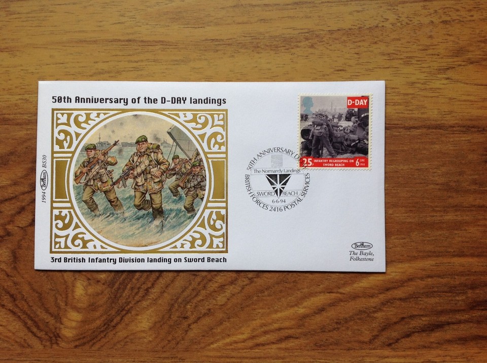 3rd British Infantry 50th Anniv 1994 D- Day Benham Silk FDC Sword Beach ...