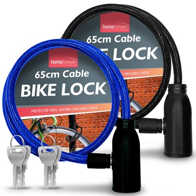 2 Bike Lock Cable with Keys 650mm Heavy Duty Strong Steel Bicycle ...