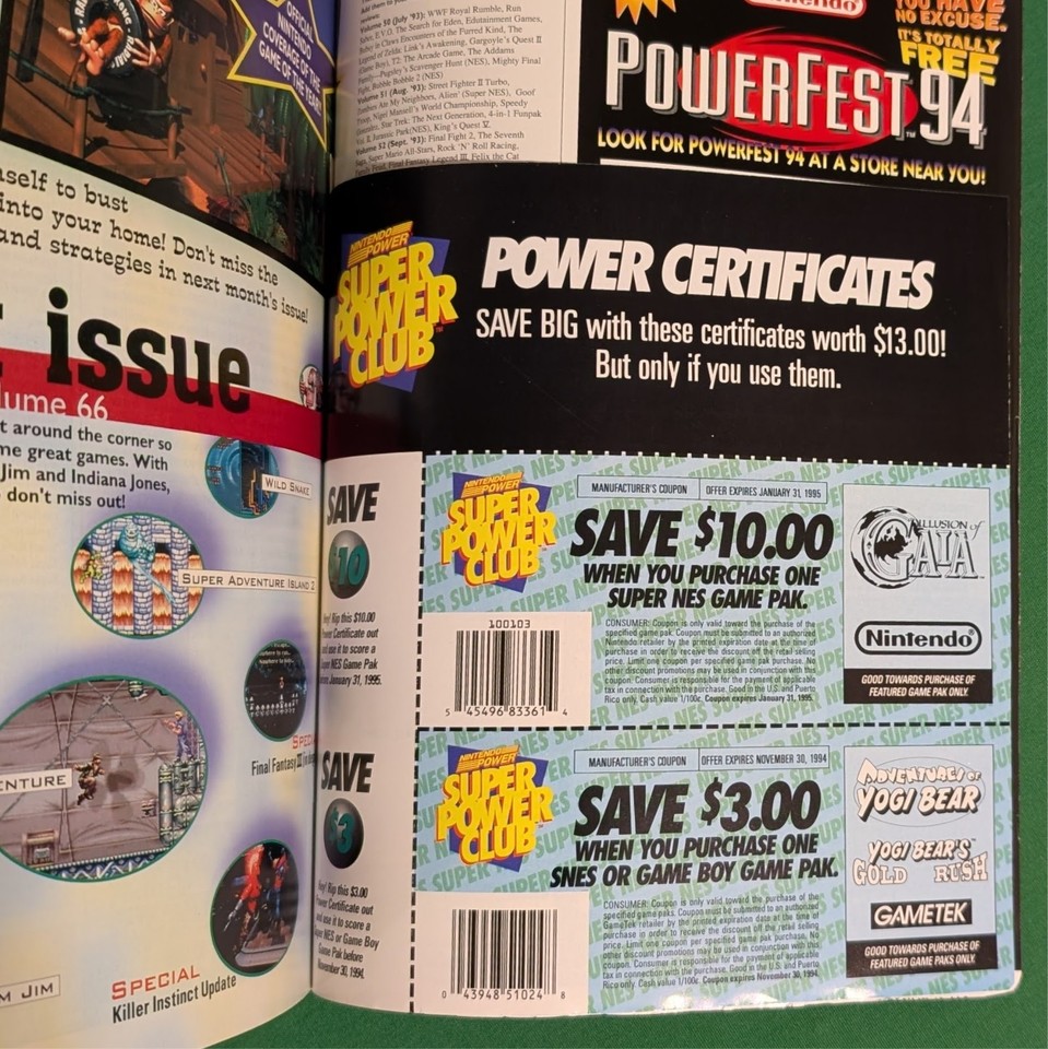 Nintendo Power Magazine Vol #65 Illusion of Gaia w/ Inserts, Power ...