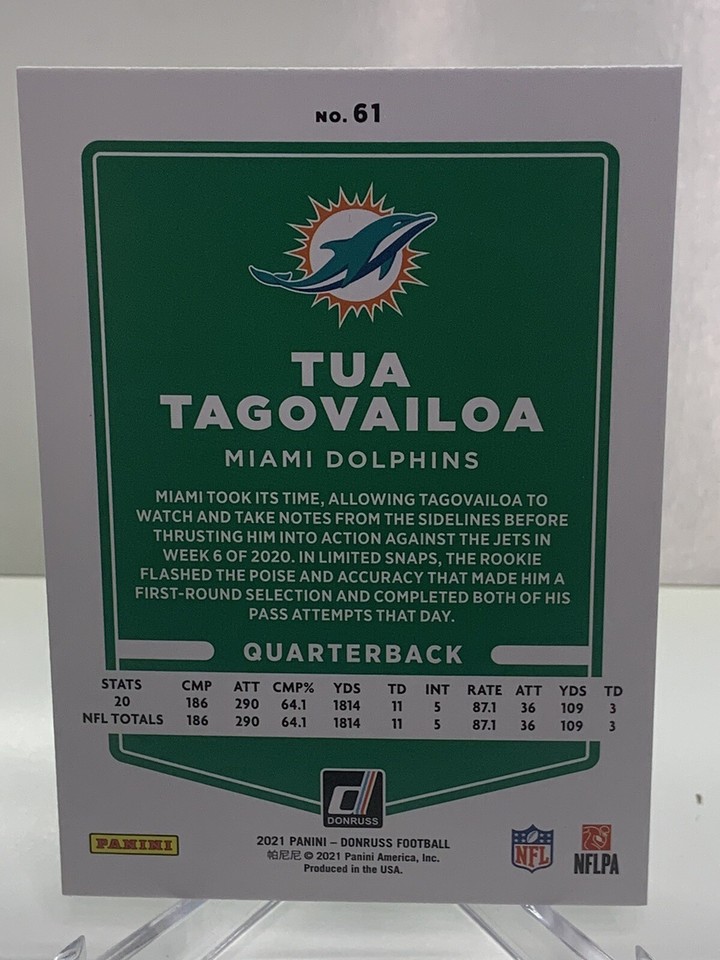 2021 Panini Donruss Tua Tagovailoa #61 Football Card Miami Dolphins | eBay