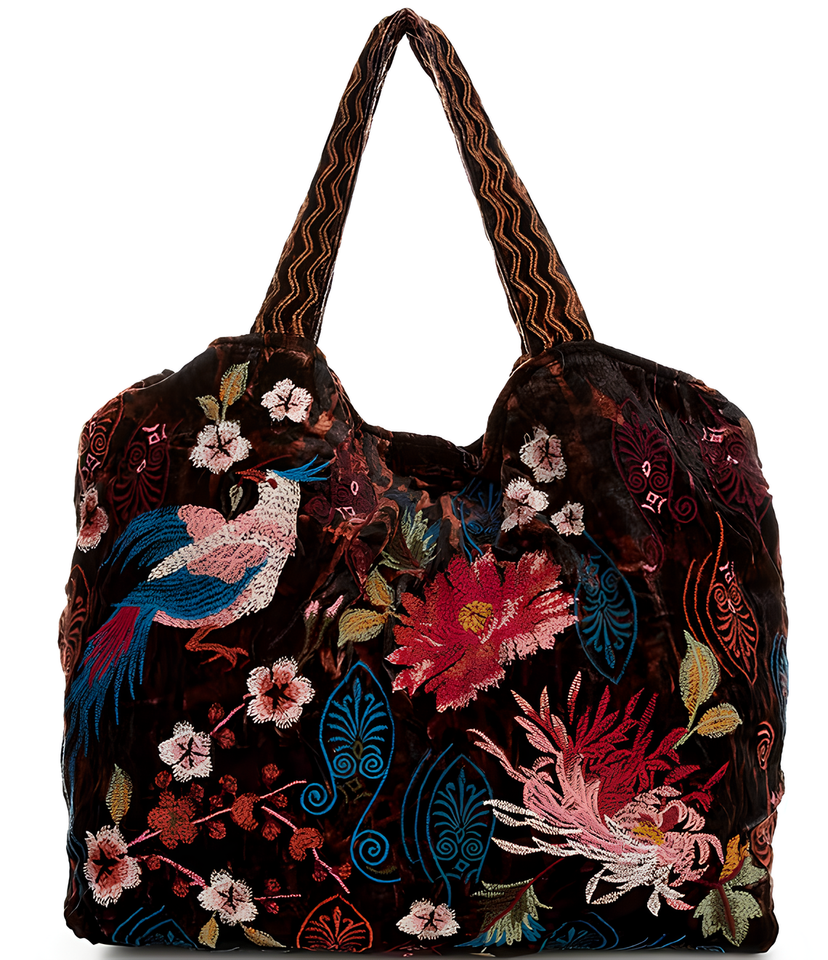 Johnny Was Ashira Velvet Tote Bag Tiger Eye Brown Floral Shoulder Bag ...
