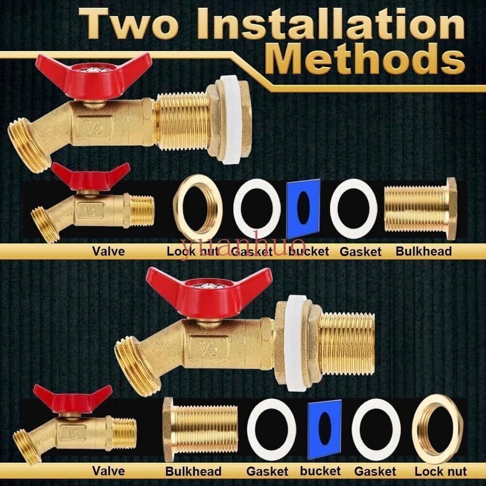 Rain Barrel Spigot Kit, Brass Rain Barrel Quarter Turn Ball Valve ...