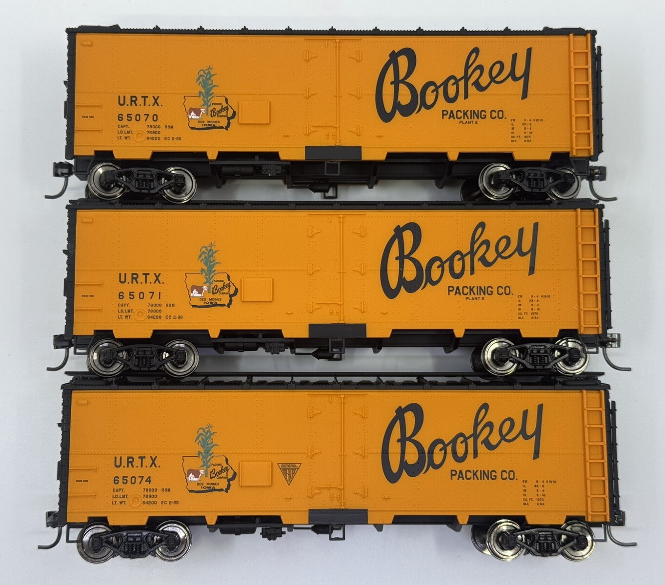 HO Lot of 3 Walthers Bookey Packing Co. 40’ Meat Reefer Boxcar URTX ...