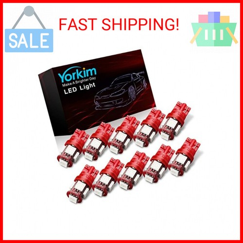Yorkim 194 LED Bulbs Red Super Bright Newest 5th Generation, T10 LED ...