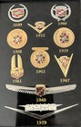 GM CADILLAC EMBLEM LOGO DISPLAY FROM 1902-2000 & 2 Vtg. Repair Tokens ...
