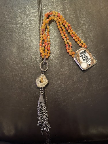 Art By Amy Orange Bead Gemstone Tassel Necklace | eBay
