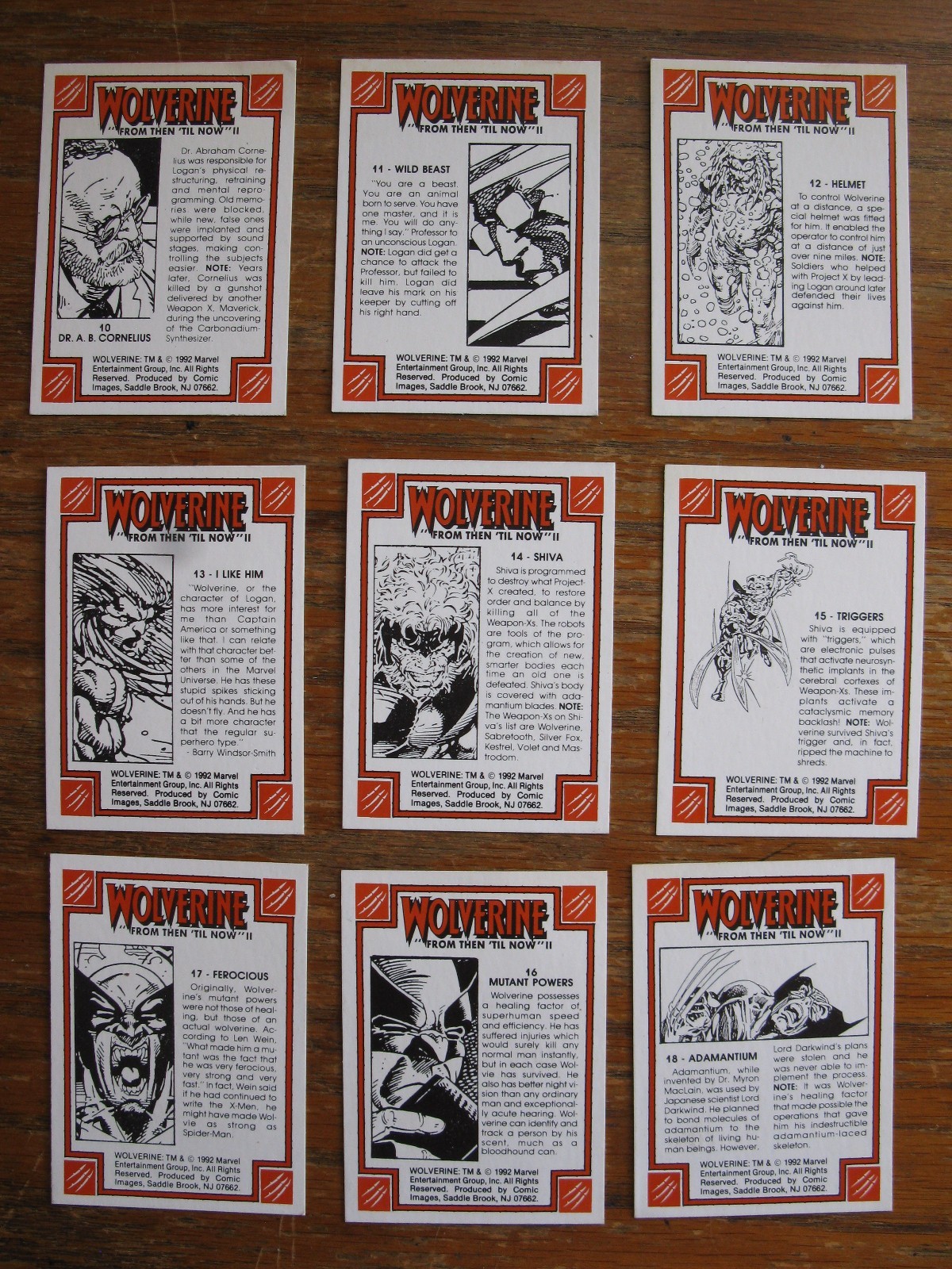 WOLVERINE FROM THEN TILL NOW TRADING CARDS 10-18 MARVEL 1992 COMIC BOOK ...