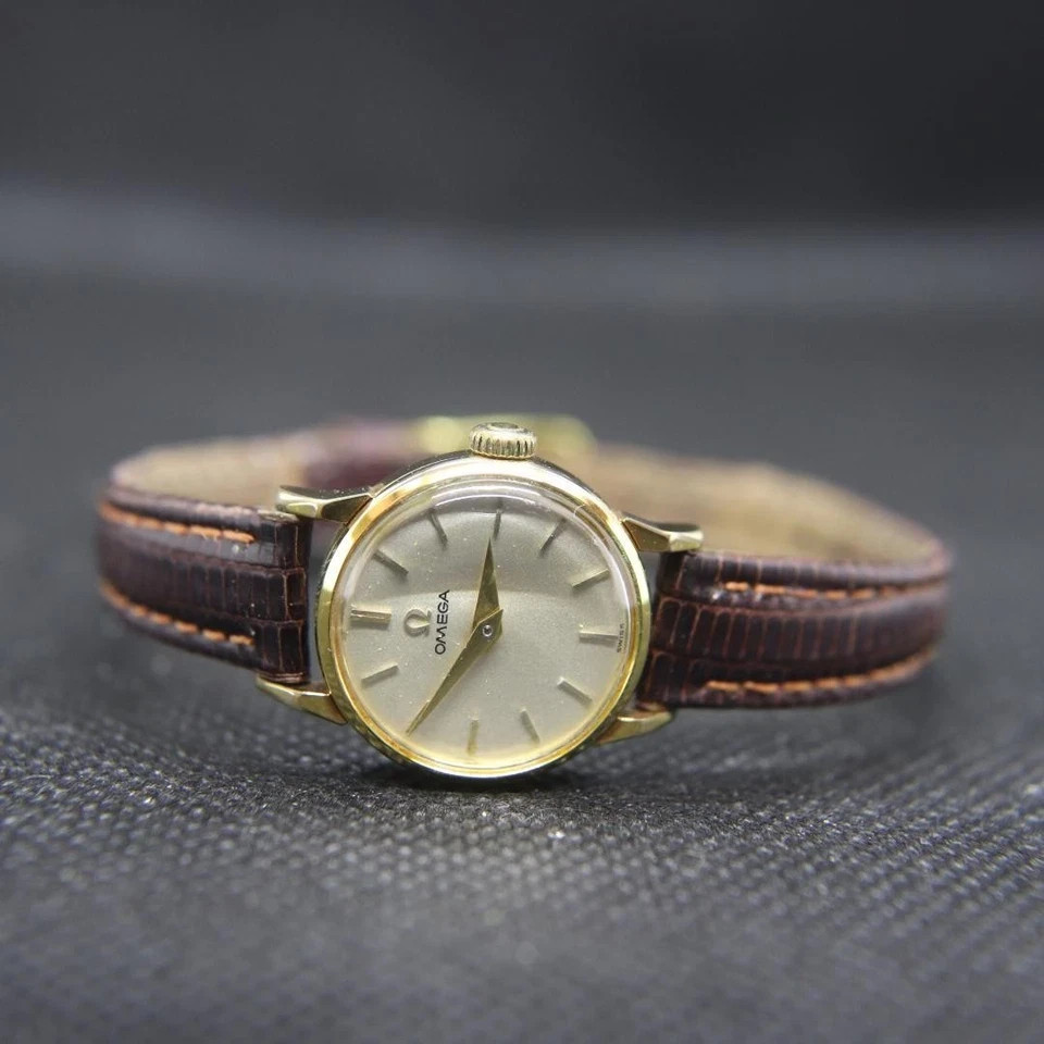 Omega Ivory Dial Gold Leather 19mm Women's Watch Working | eBay