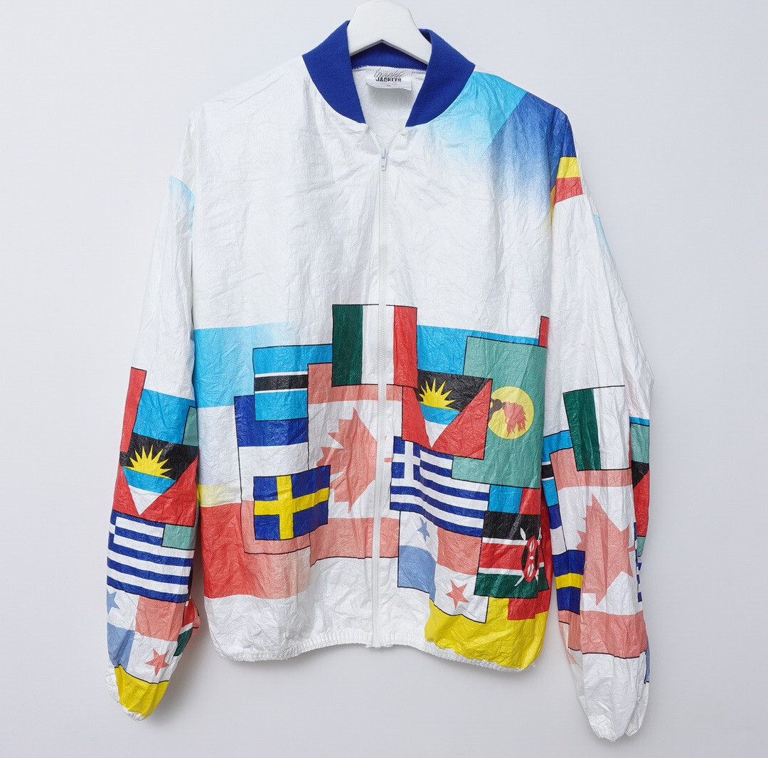 Vintage 90s Jacket Tyvek World Flags Natonal Internat… - Gem