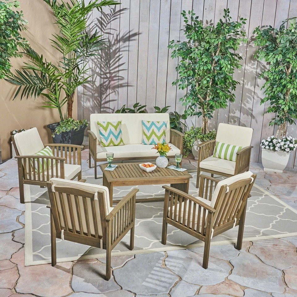 Parry Outdoor Open Slat 6-Seater Acacia Wood Conversation Set with ...
