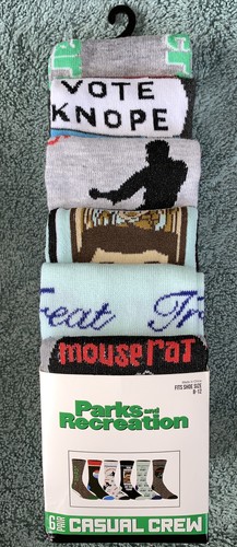 NBC Parks and Recreation Novelty Adult 6 Pk Crew Socks Sz 8-12 Age 14 ...