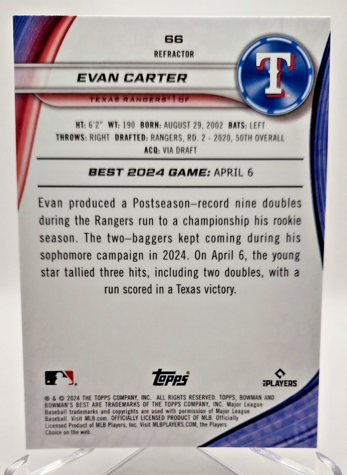 2024 Bowman’s Best Evan Carter #66 Rookie RC Refractor Texas Rangers | eBay