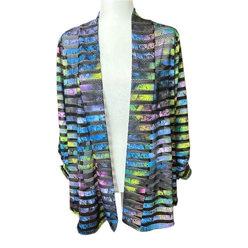 NWT Chances R Women Cardigan Jacket Multi-Color Tie Dye Mesh Stripes ...