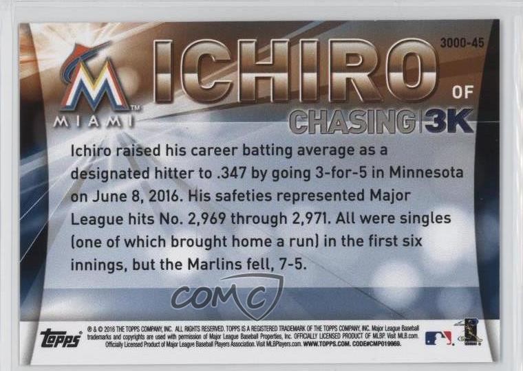 2016 Topps Update Chasing 3000 Ichiro Suzuki Ichiro #3000-45 HOF | eBay