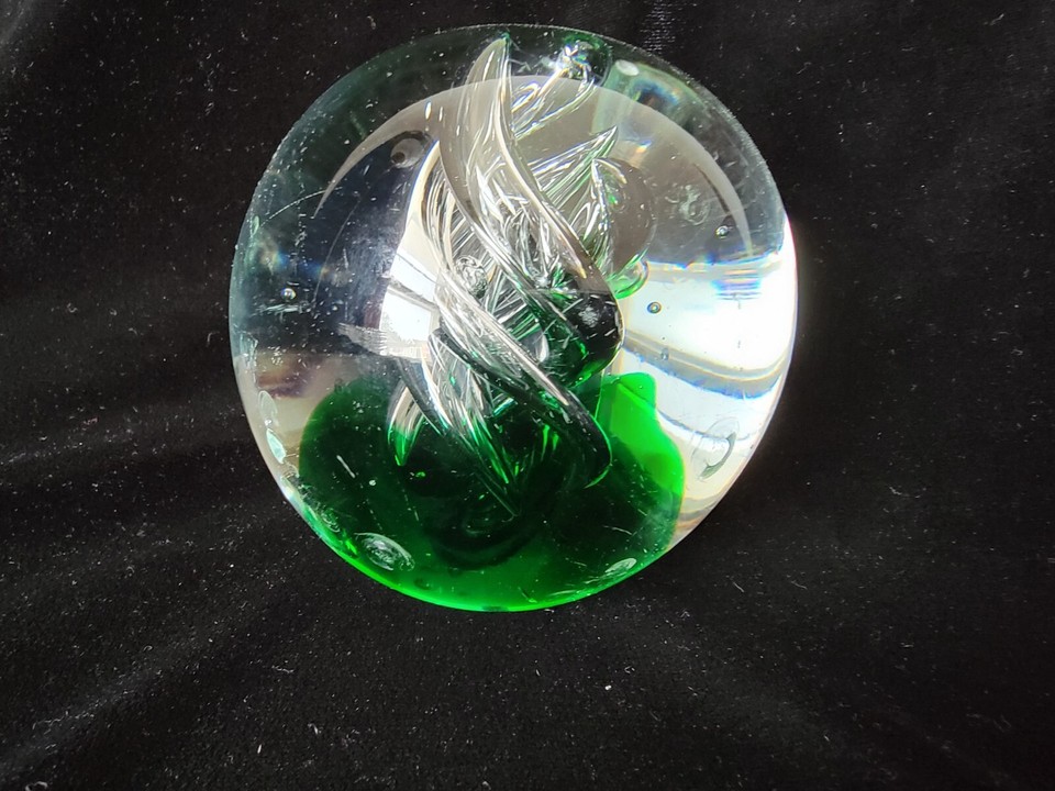 Glass Paperweight Clear Emerald Green Twist Heavy Air Bubbles | eBay