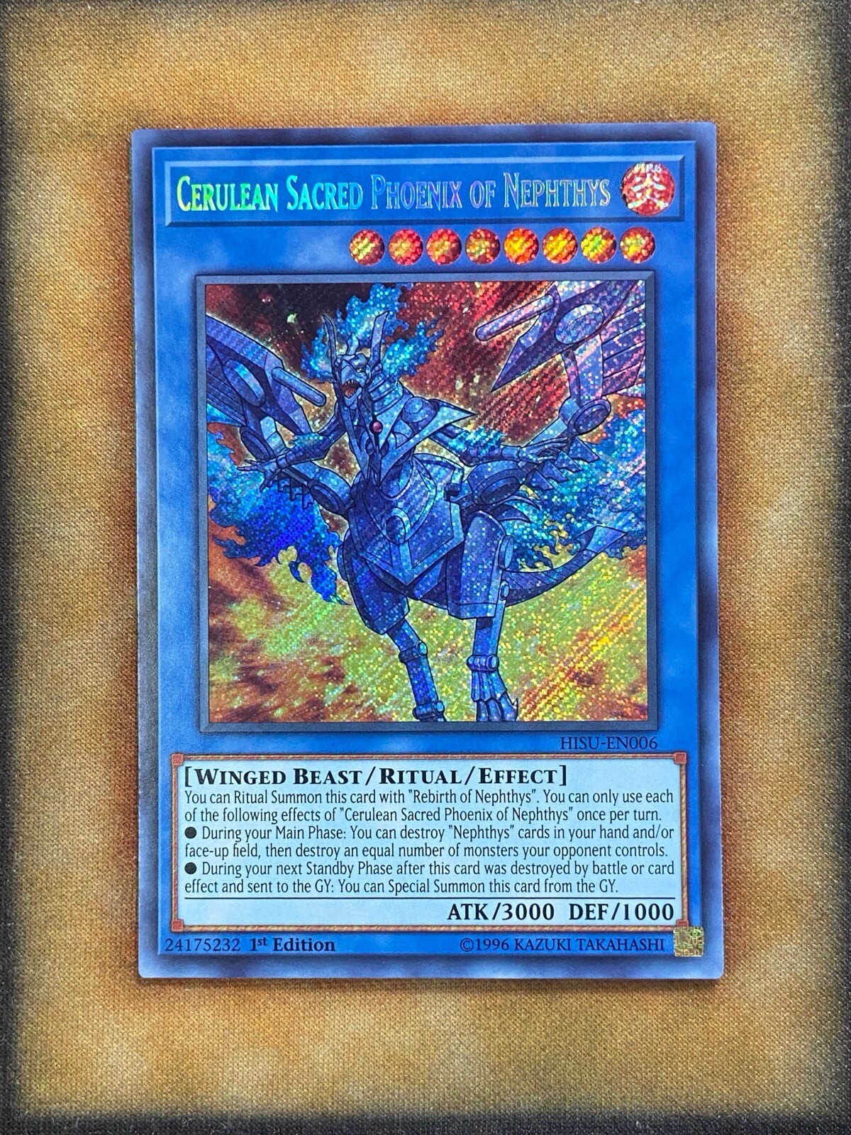 Yugioh Cerulean Sacred Phoenix of Nephthys HISU-EN006 Secret Rare 1st ...