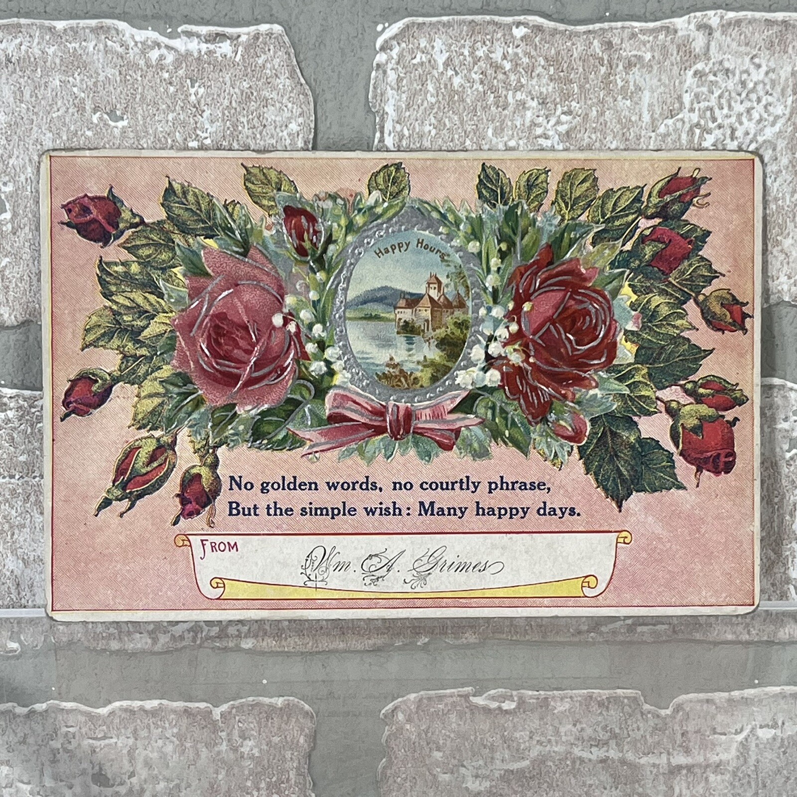 Vintage Greetings Postcard Personalized Sample Pink Floral Series L ...