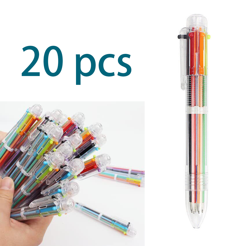 20X Ballpoint Pen Multi-color 6 in 1 Color Ball Point Pens School Kids ...