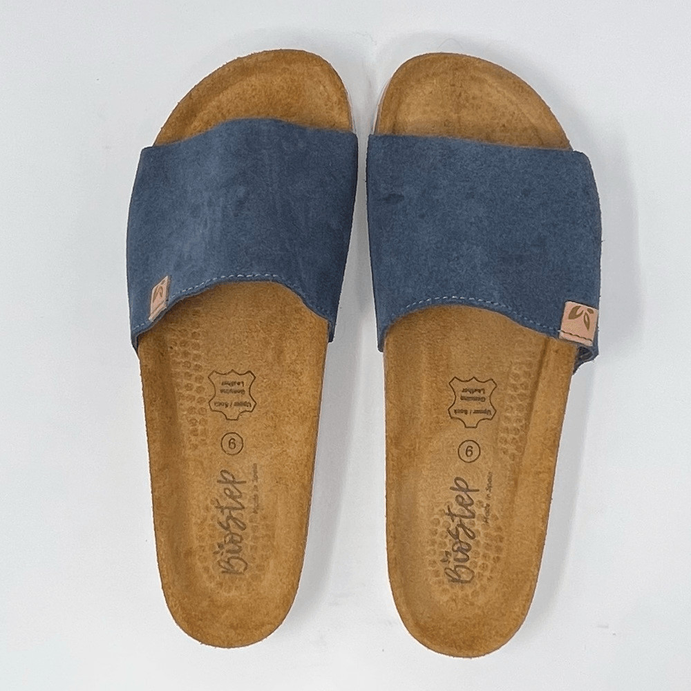 Biostep Made In Spain Leather Navy Blue Slip On Slide… - Gem