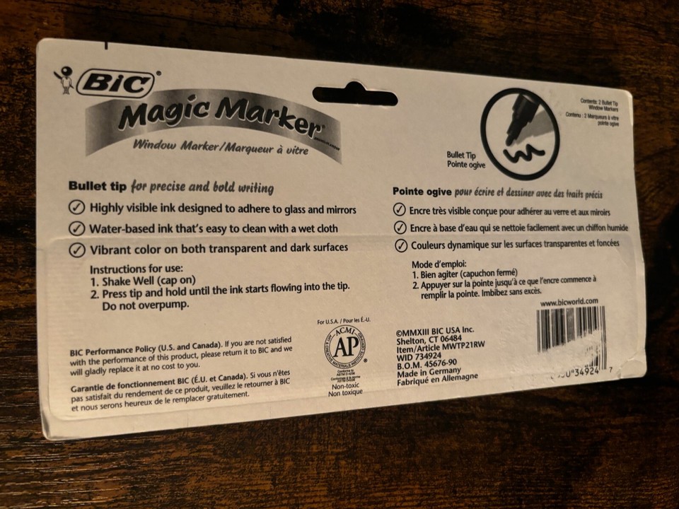 BIC Magic Marker Window Markers Removable Red and White Bullet Tip NEW ...